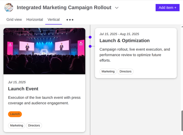 Organize Projects Visually with Multi-Select Fields and Color-Coded Timelines